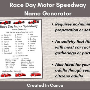 Race Day, Name Generator, Motor Speedway, Race Car Game, Race Car Party ...
