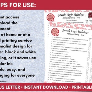 Rosh Hashanah Trivia Game, Jewish High Holiday Activity (printable PDF ...