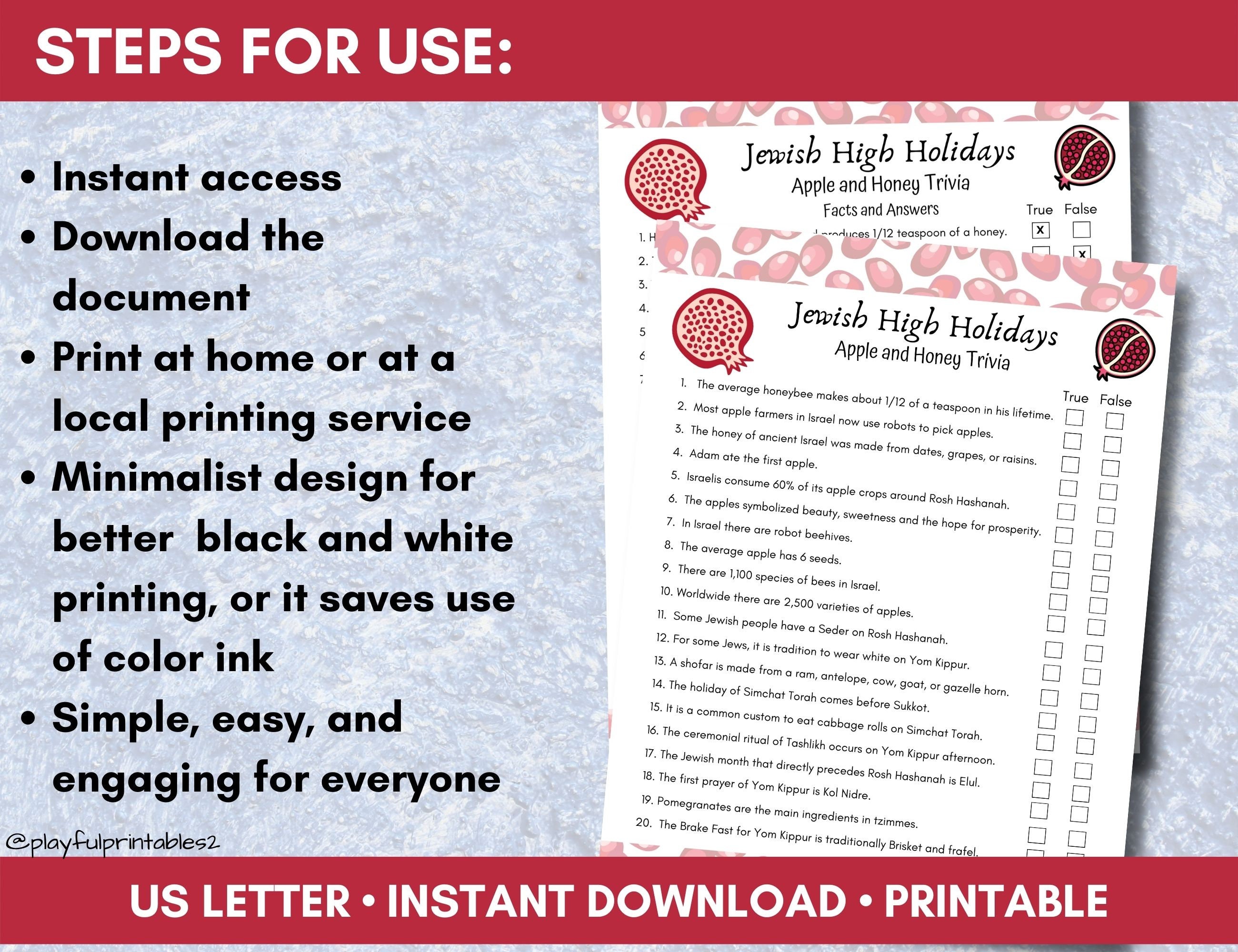 Rosh Hashanah Trivia Game, Jewish High Holiday Activity (printable PDF ...