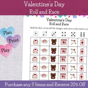 Valentine's Day, Valentine's Day Roll & Race, Dice Game, Valentine's ...