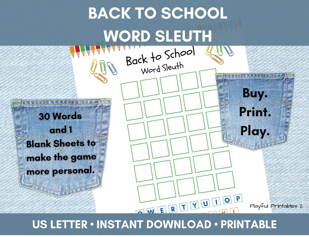 Back to School Word Sleuth Game, Word Puzzle, Word Solving, Includes ...