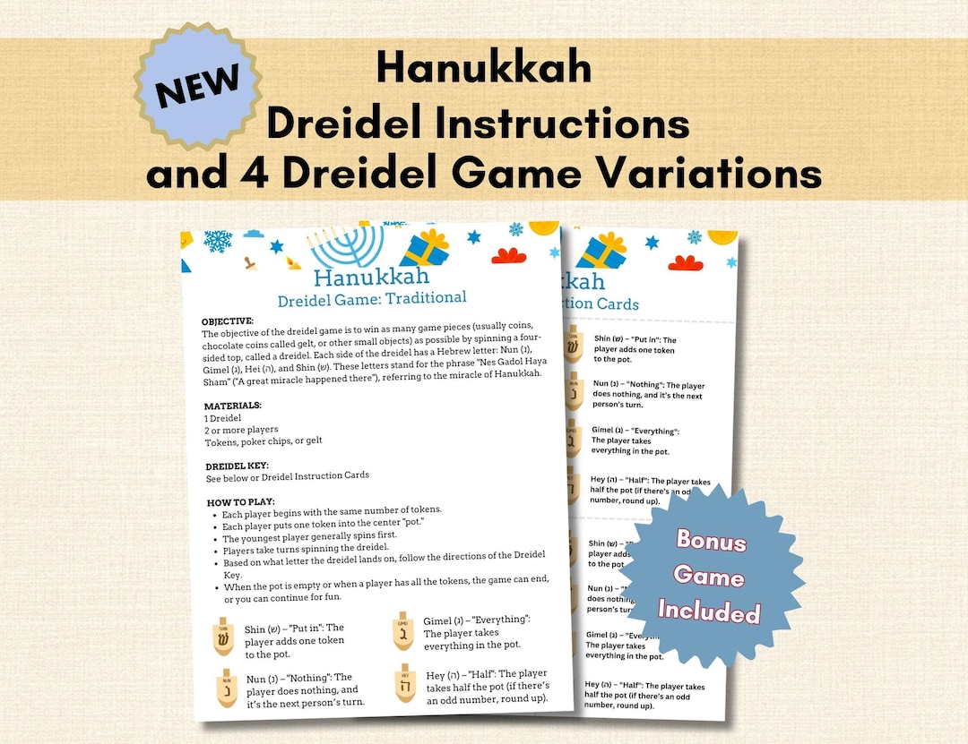 Hanukkah Dreidel Game, 4 Dreidel Variations, Dreidel Game Instructions ...