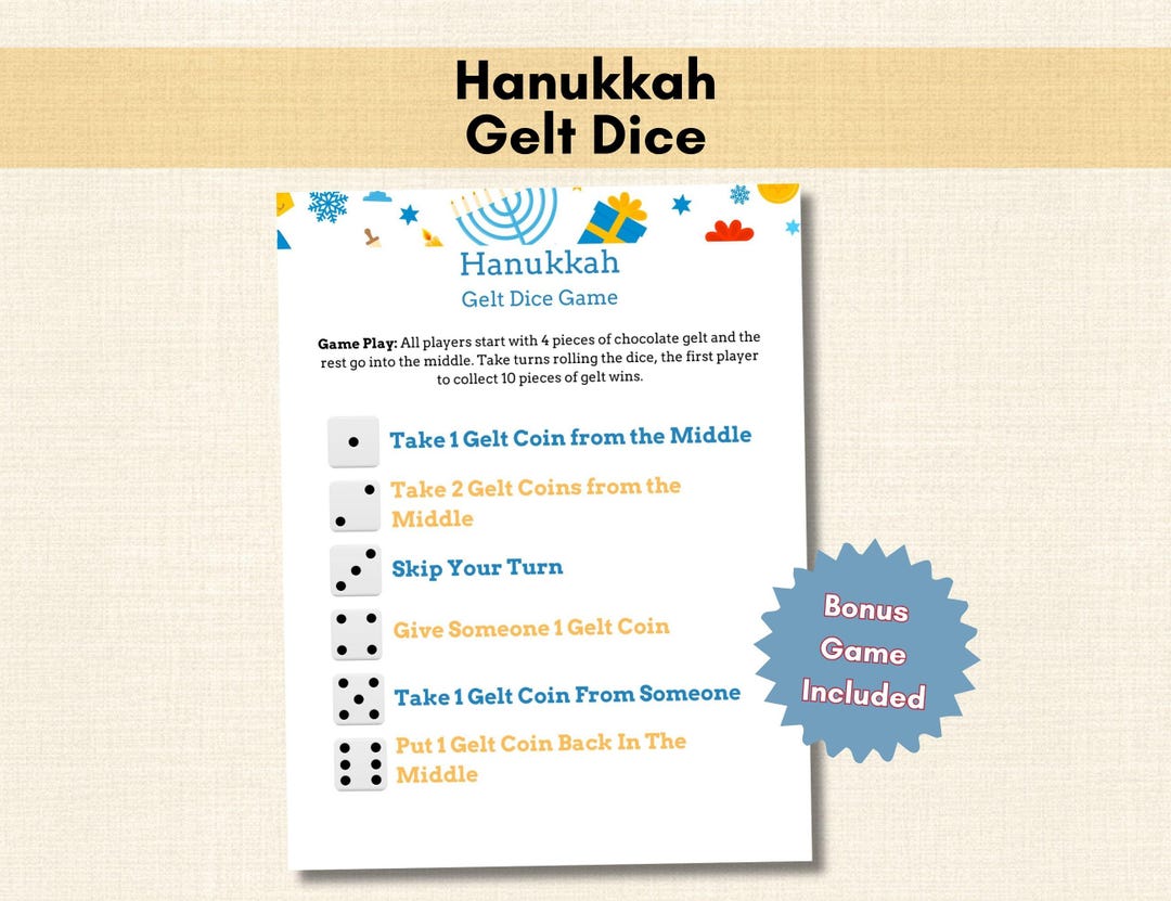 Hanukkah Gelt Dice Game, Hanukkah Game, Jewish Holiday Game, Chanukah ...