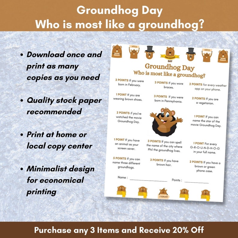 Groundhog Day Game, Who is Most Like a Groundhog (printable PDF) - Etsy