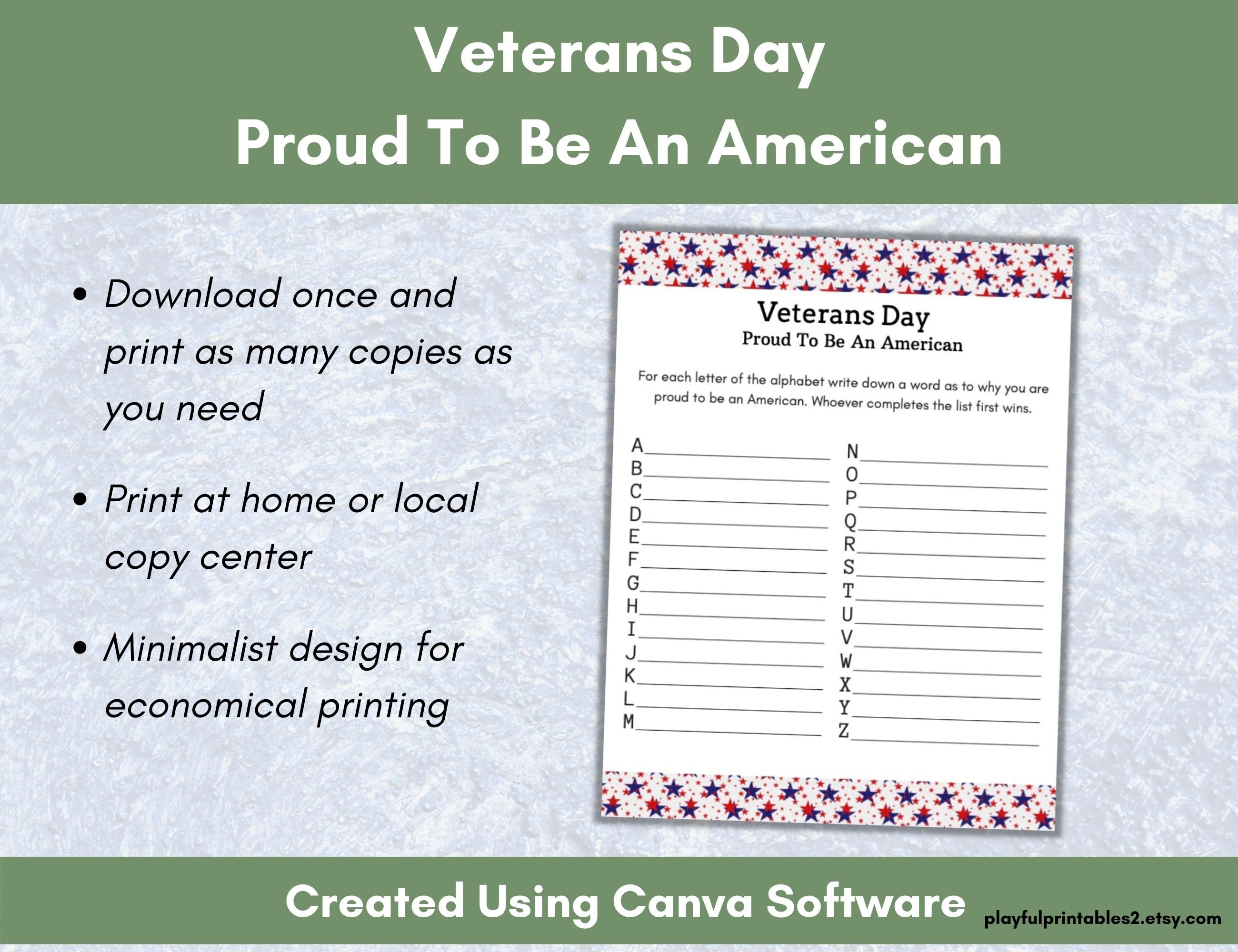 Veterans Day A Z Word Game Veterans Day (Instant Download) - Etsy