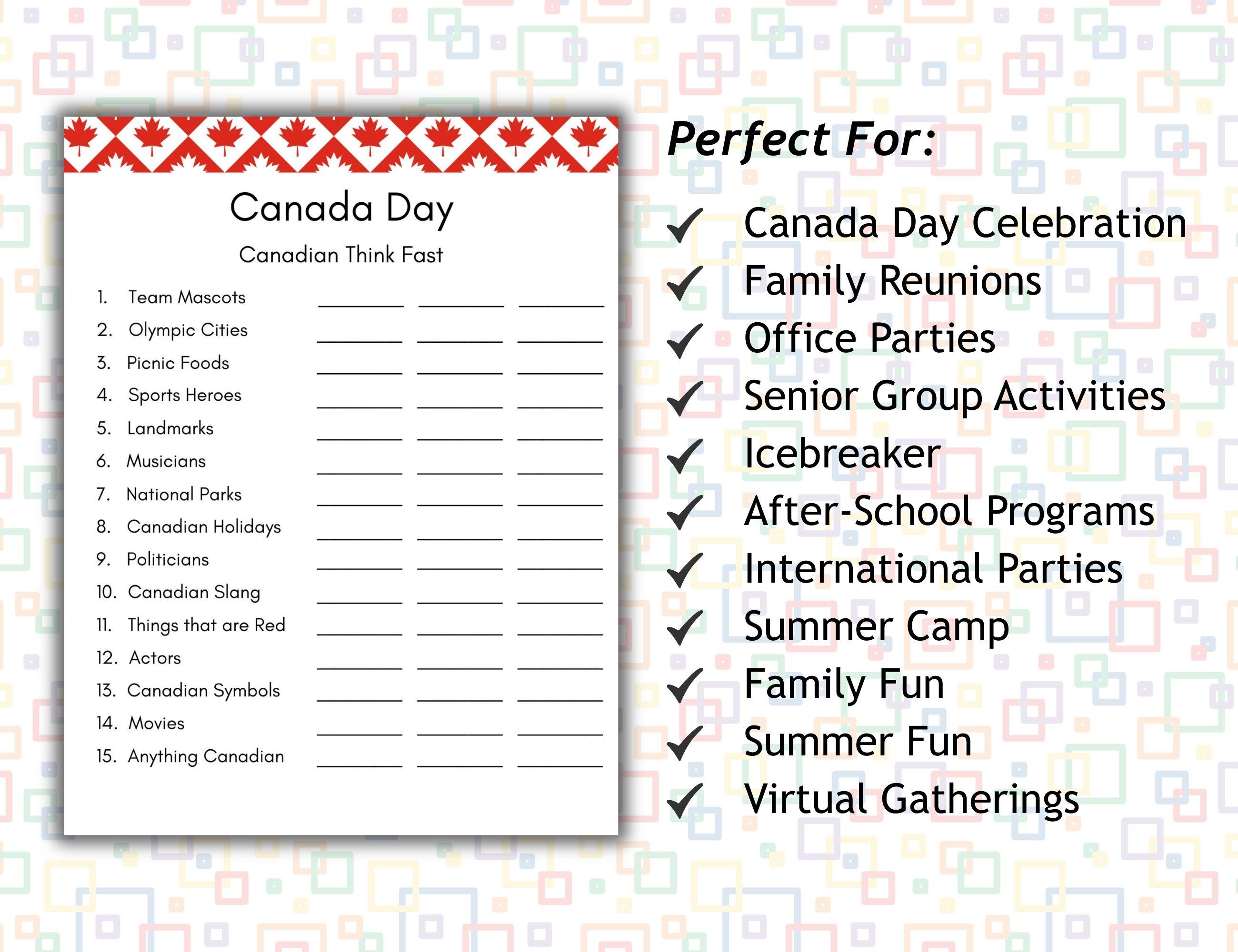 Canada Day, Think Fast, Canada Game, List Three, Word Game, Brain Game ...