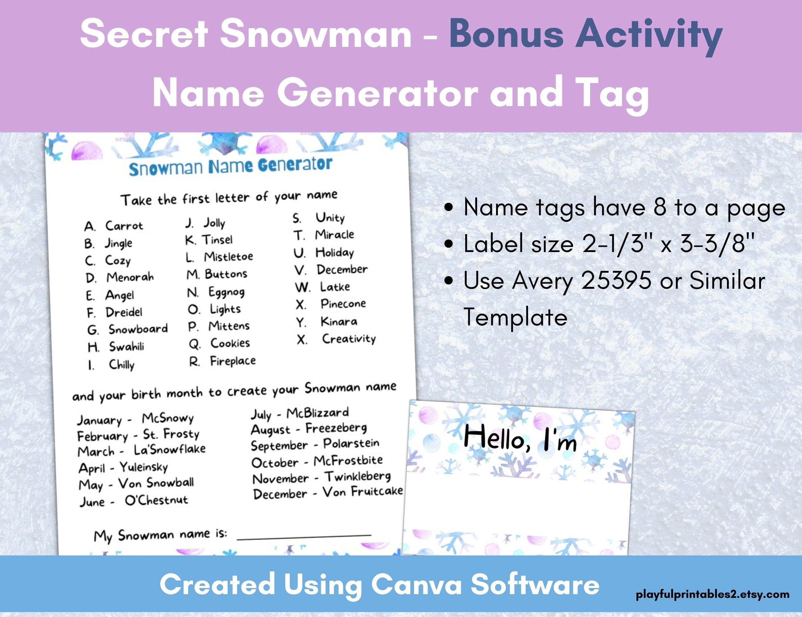 Secret Snowman, Wish List Questionnaire, Secret Santa Planner, Family ...