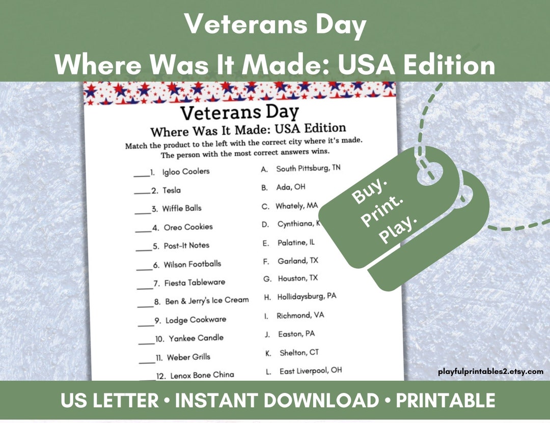 Veterans Day, Made in USA, Matching Game, American Trivia, Classroom ...