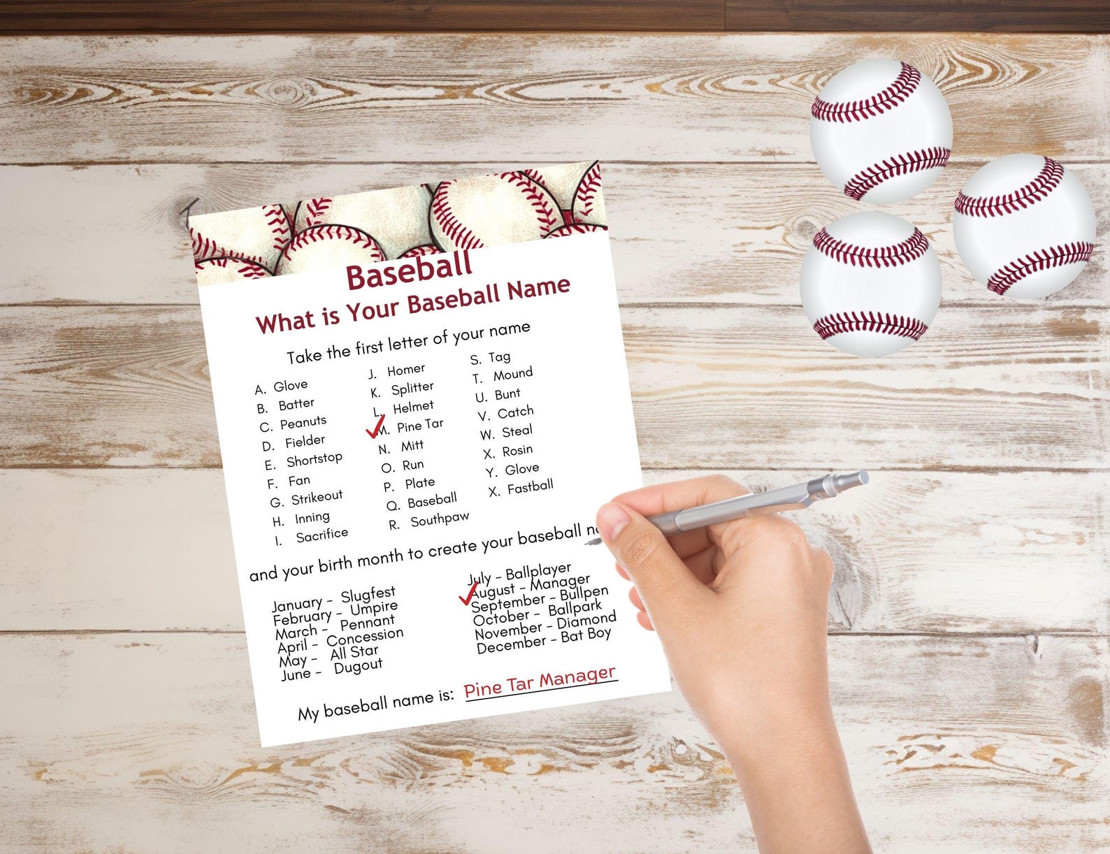 Baseball Name Generator, Baseball Party Game, Printable Activity ...
