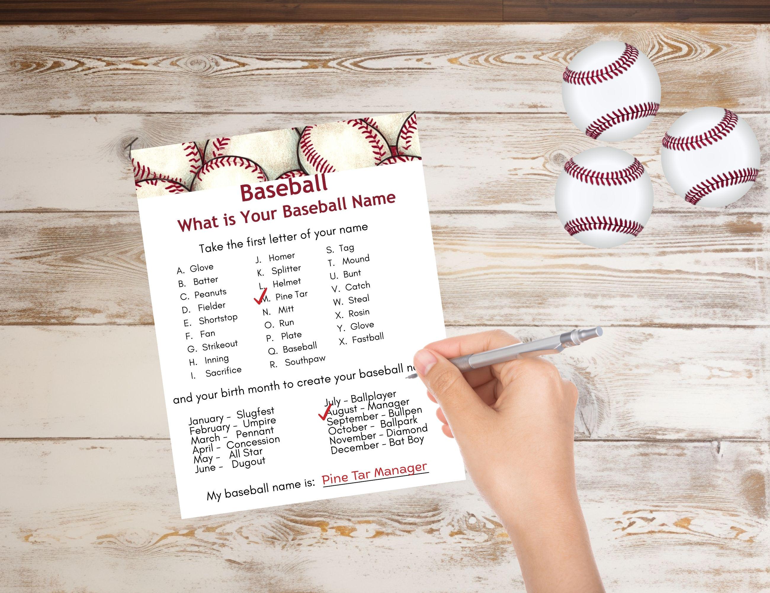 Baseball Name Generator, Printable Party Game (instant Download) - Etsy