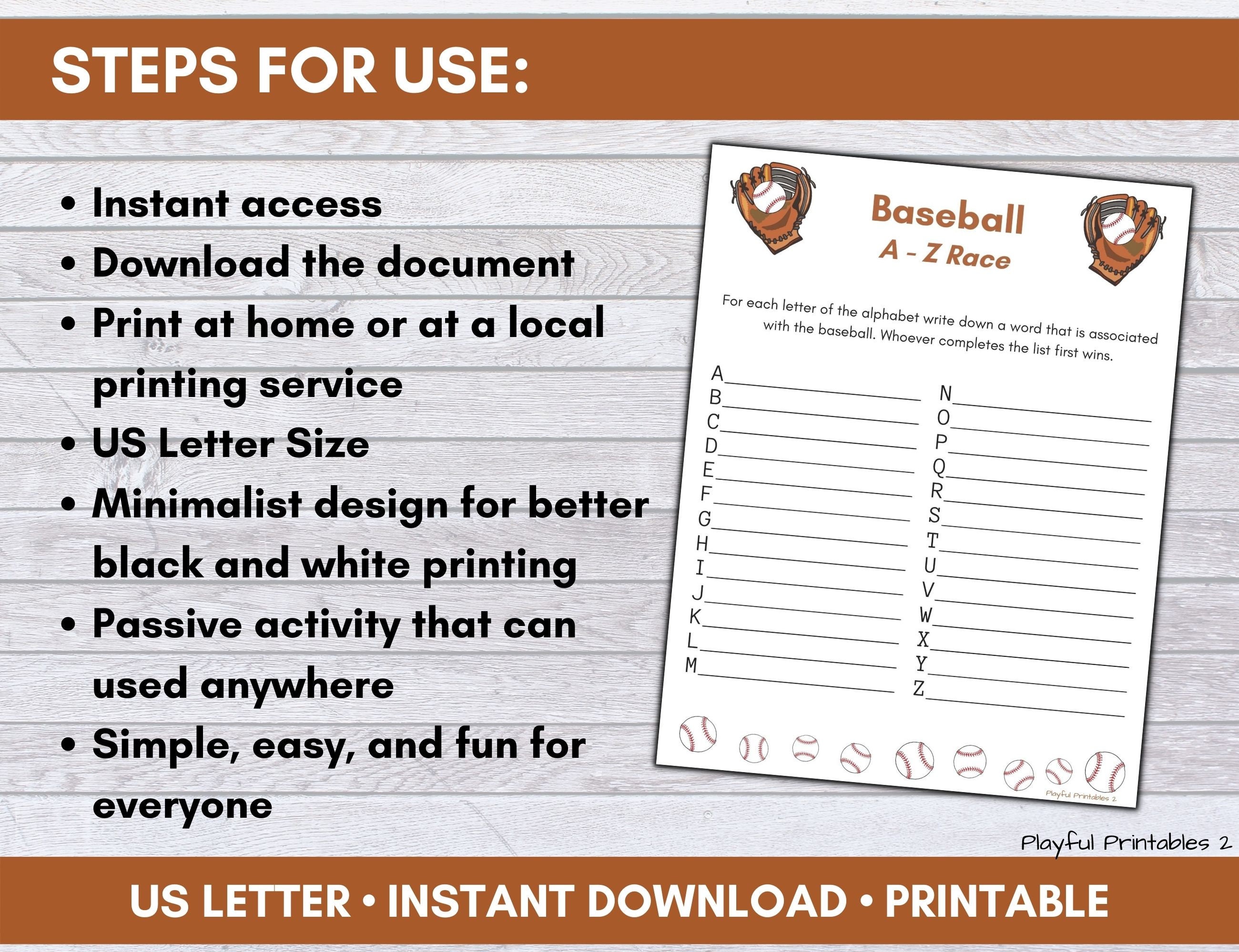 Baseball A-Z Race, Word Race, Alphabet Game, Baseball Download Activity ...