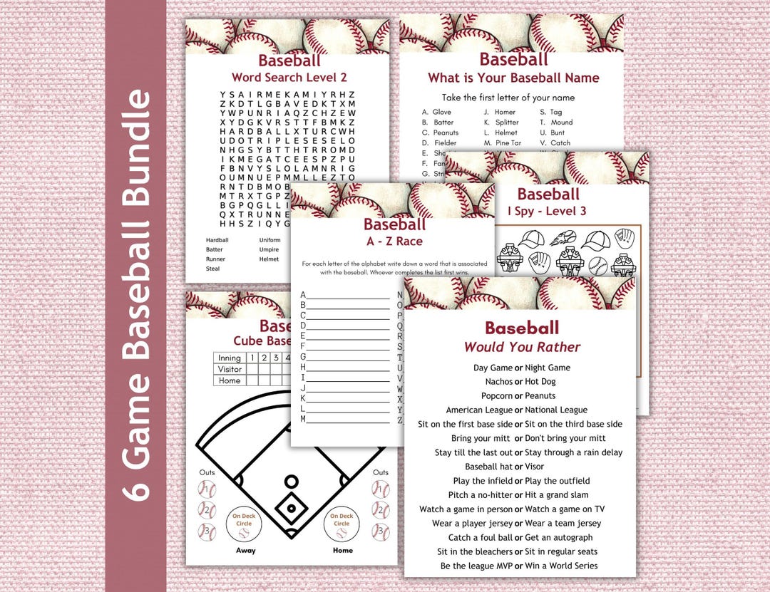 Baseball Party Printables, Bundle, I Spy, Word Search, Would You Rather ...