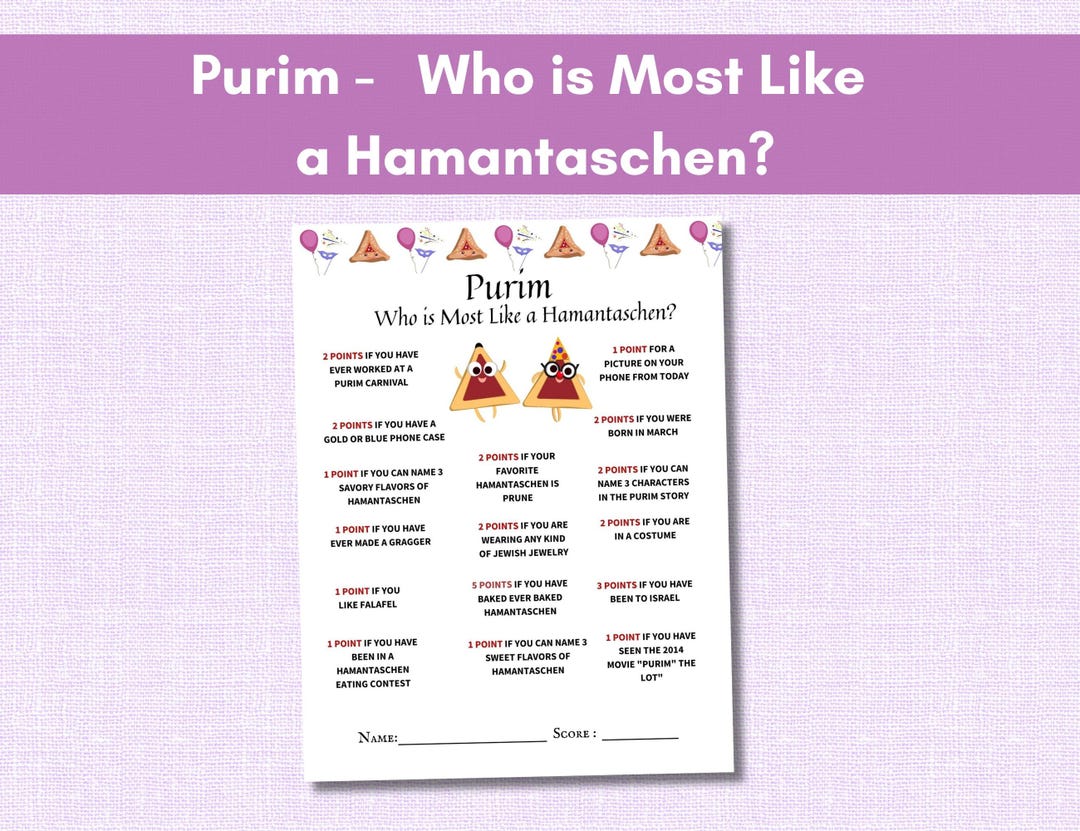 Purim Game, Who is Most Like Hamantaschen, Jewish Holiday (printable ...