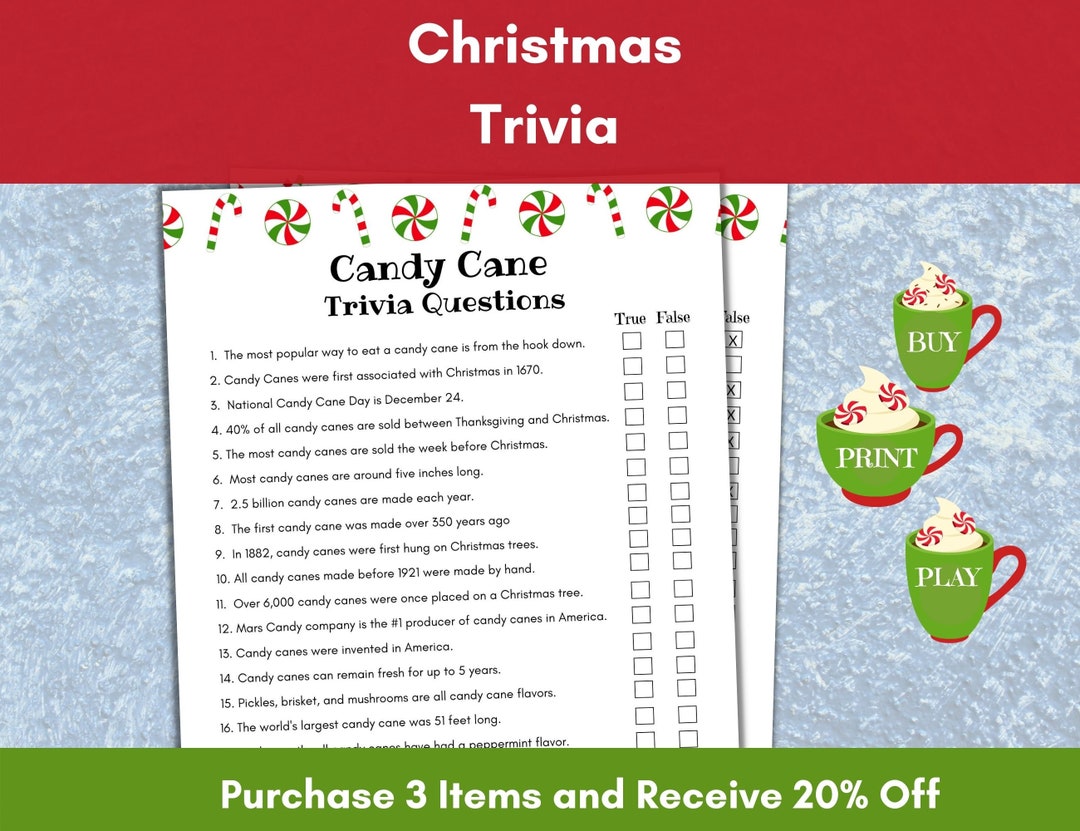 Candy Cane Trivia, Christmas Game, Christmas Trivia, Church Christmas ...
