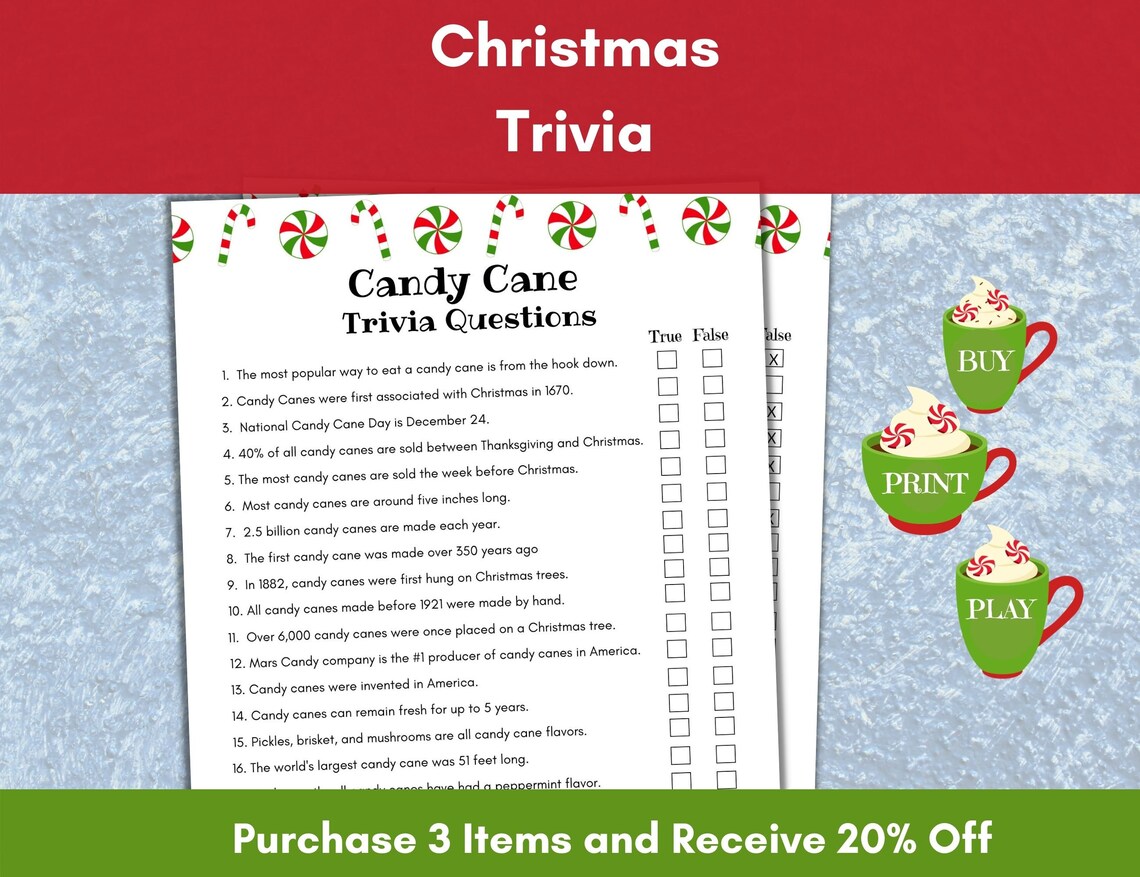 Candy Cane Trivia, Christmas Game, Christmas Trivia, Church Christmas ...
