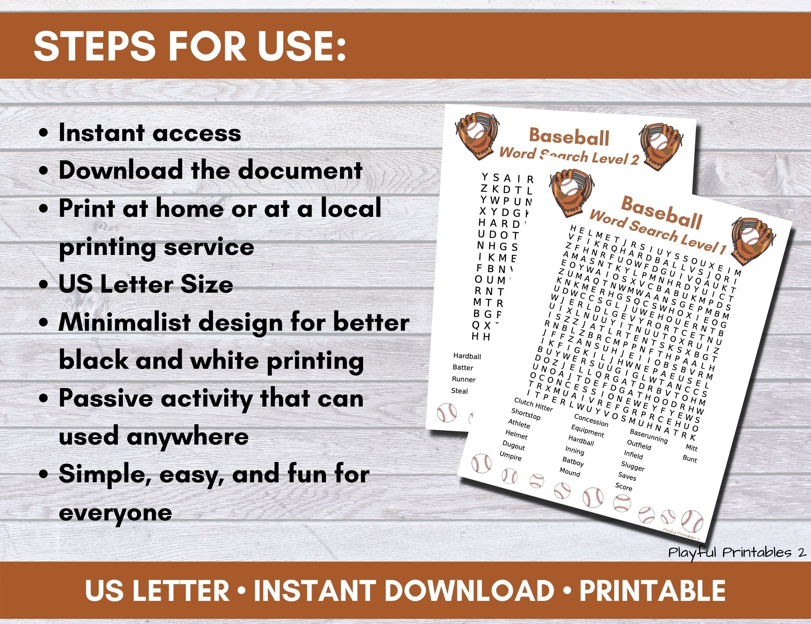 Baseball Word Search, Word Game Activity, Kids Activity, Senior Adult ...