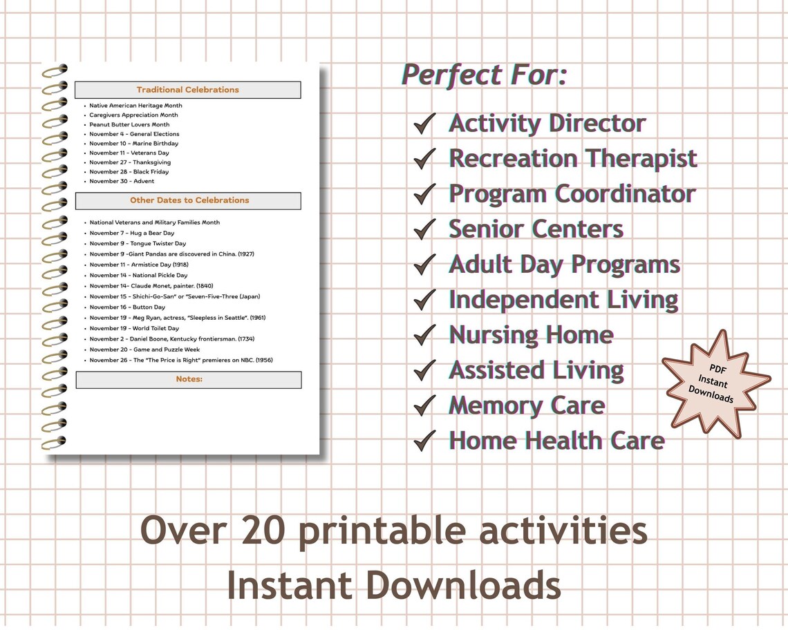 Senior Adult Activity Book | November Holiday Engagement Planner ...