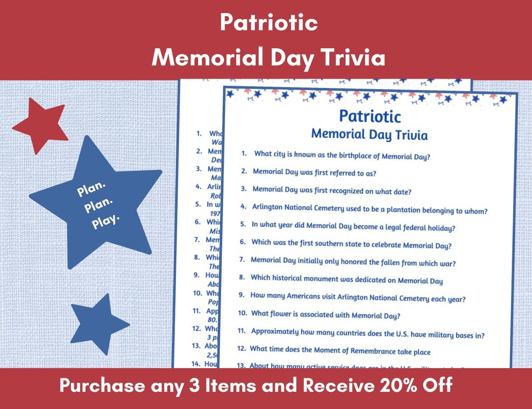 Memorial Day Trivia Game, Patriotic Printable (PDF) - Etsy