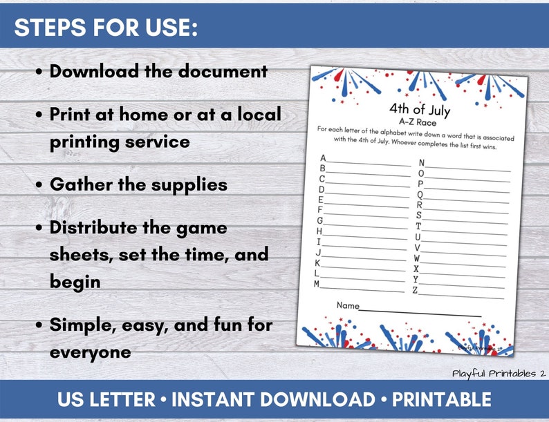 4th of July Day A-Z Race Word Race Alphabet Game Patriotic - Etsy