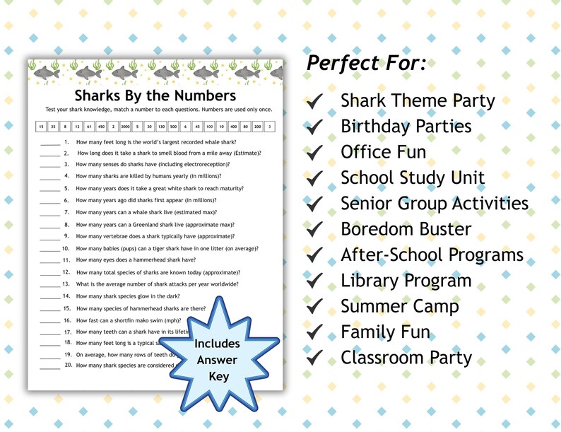 Shark Trivia Game, Printable Shark Facts Quiz (PDF Download) - Etsy