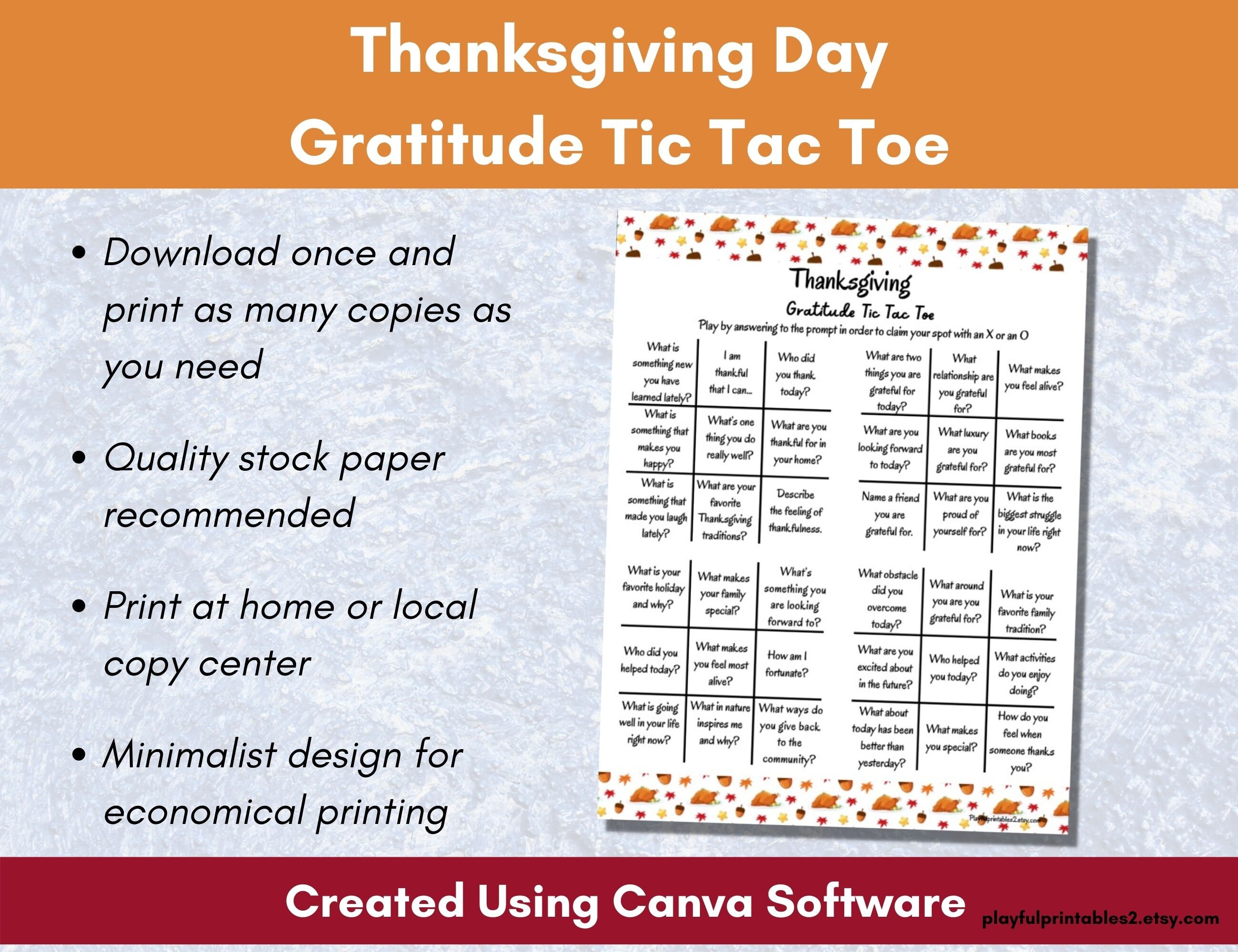 Thanksgiving Gratitude Tic Tac Toe Game, Printable (PDF) - Etsy