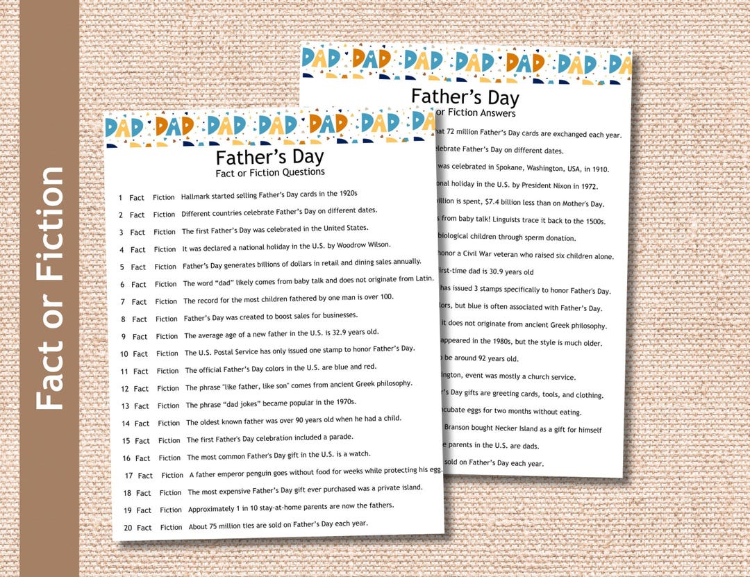 Father's Day Fact or Fiction, Father’s Day Game, Father's Day Trivia ...