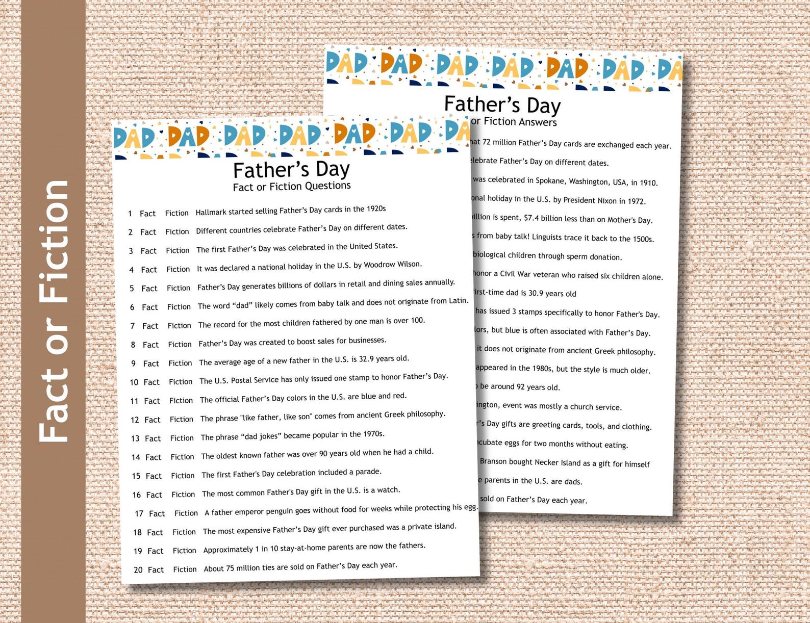 Father's Day Fact or Fiction, Father’s Day Game, Father's Day Trivia ...