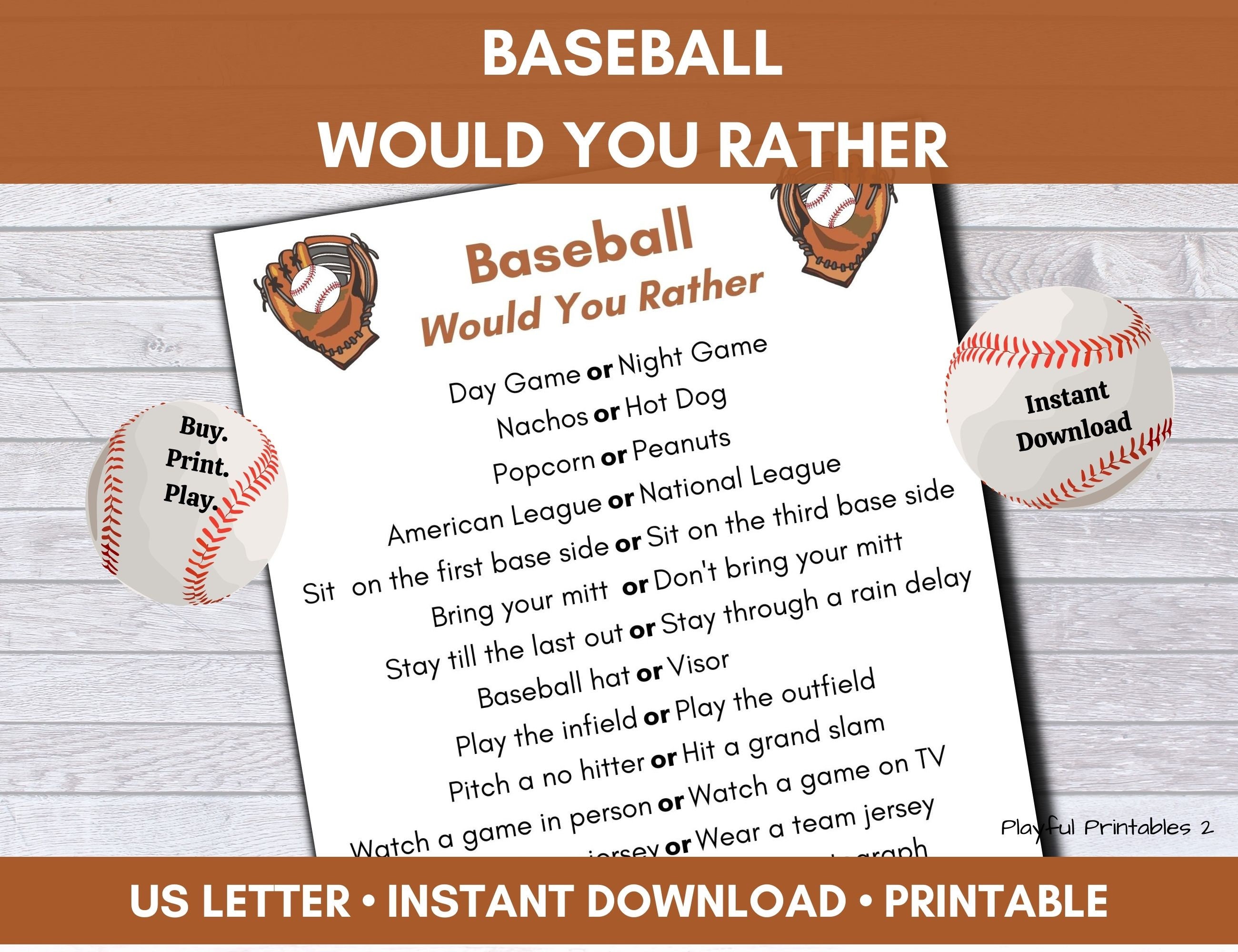 Baseball Would You Rather, This or That Game, Digital Download ...