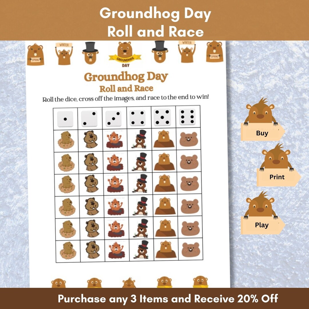 Groundhog Day, Groundhog Roll & Race, Dice Game, Groundhog Day Game ...