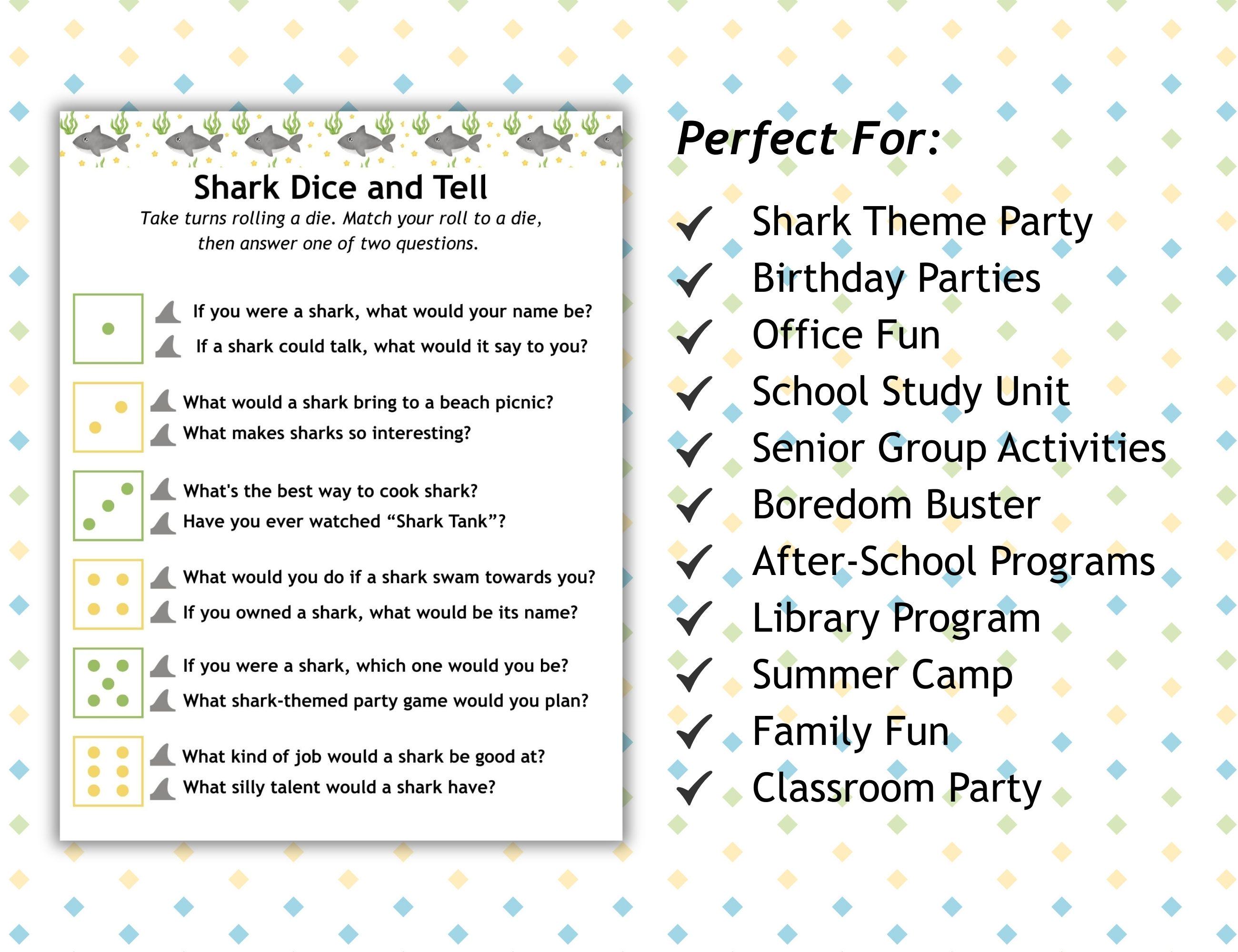 Shark and Tell, Shark Dice Game, Shark Party Game, Roll and Tell, Roll ...