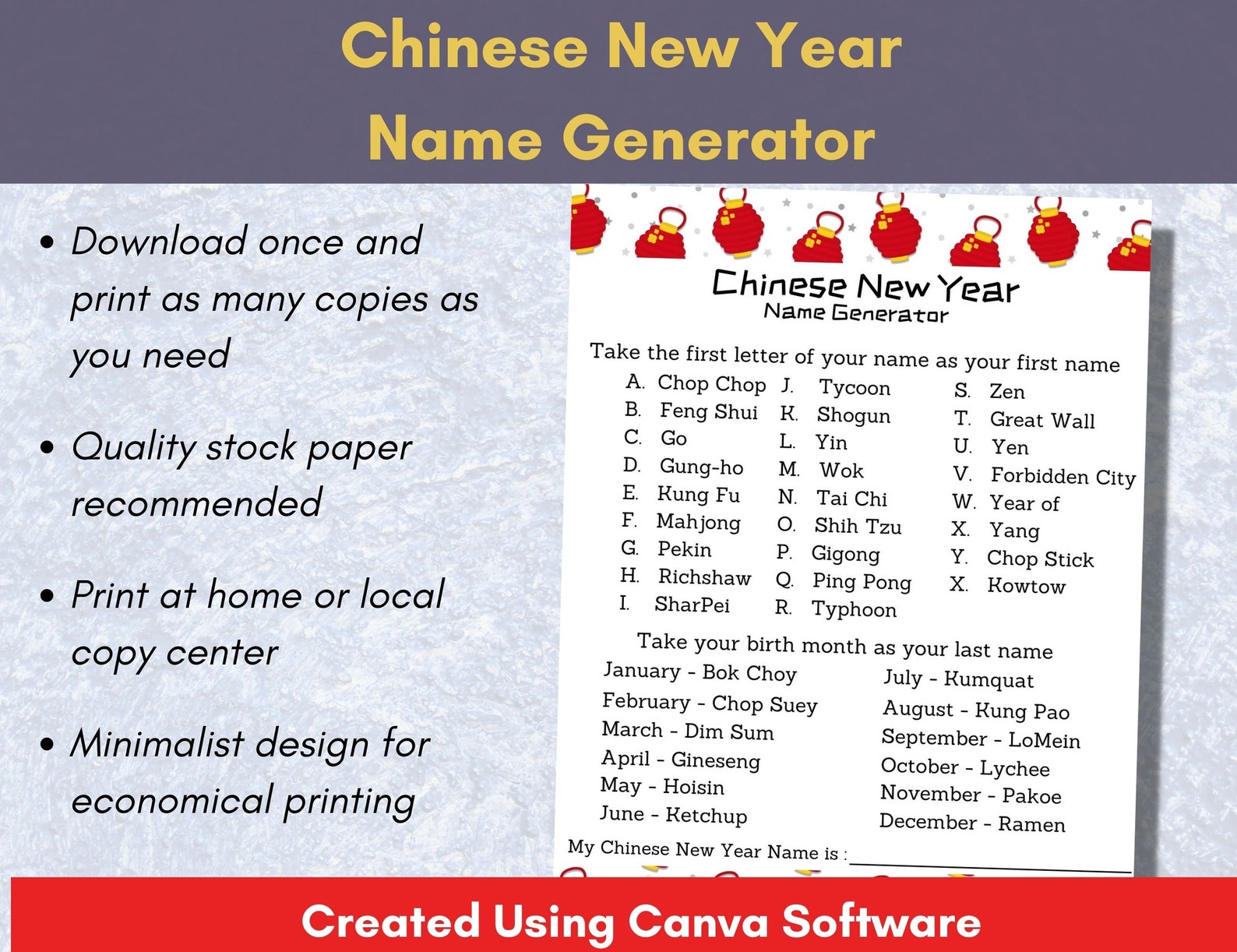 Chinese New Year, Name Generator Game, Lunar New Year Party, 2023 Year ...