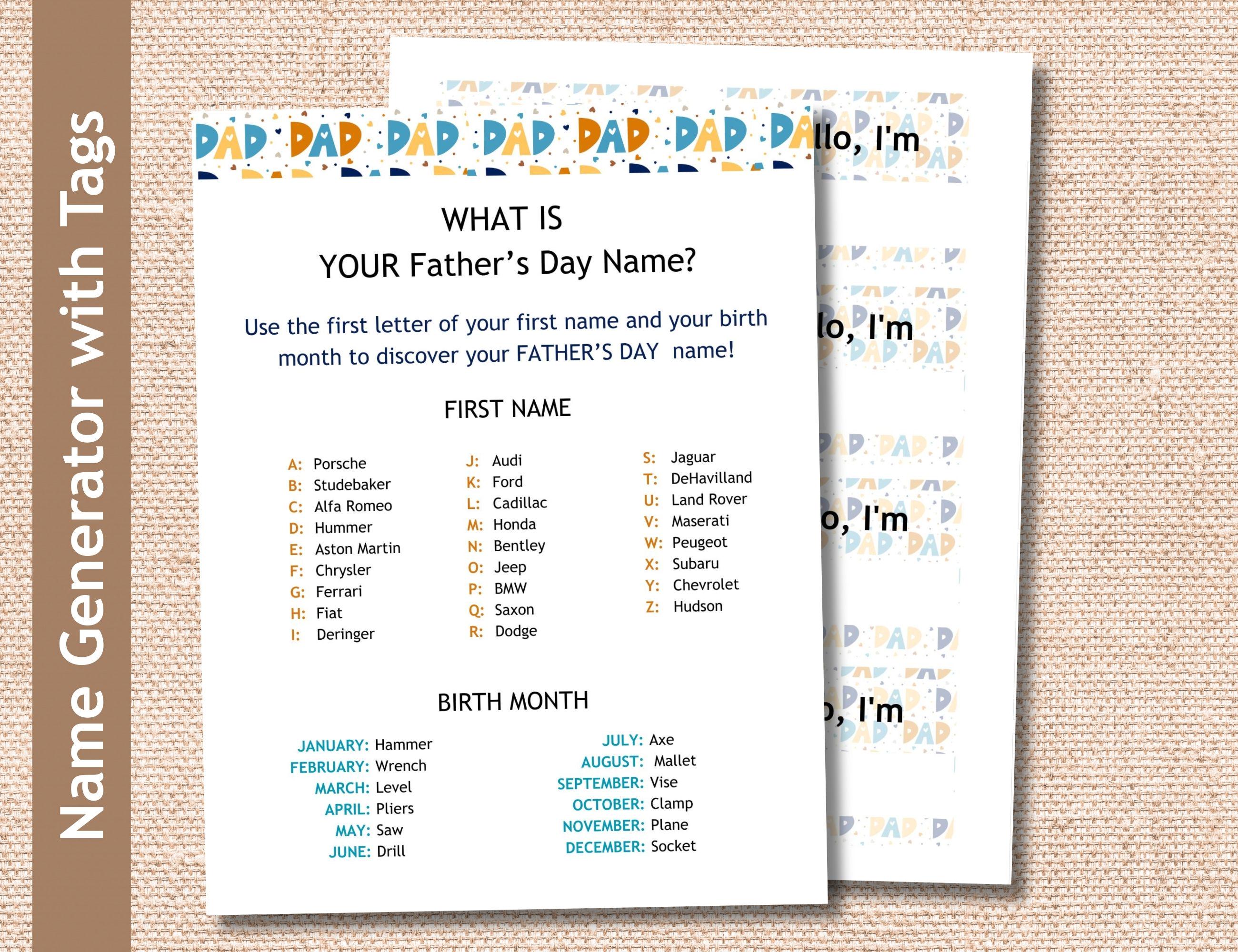 Father's Day, Name Generator, Father's Day Celebration, - Etsy