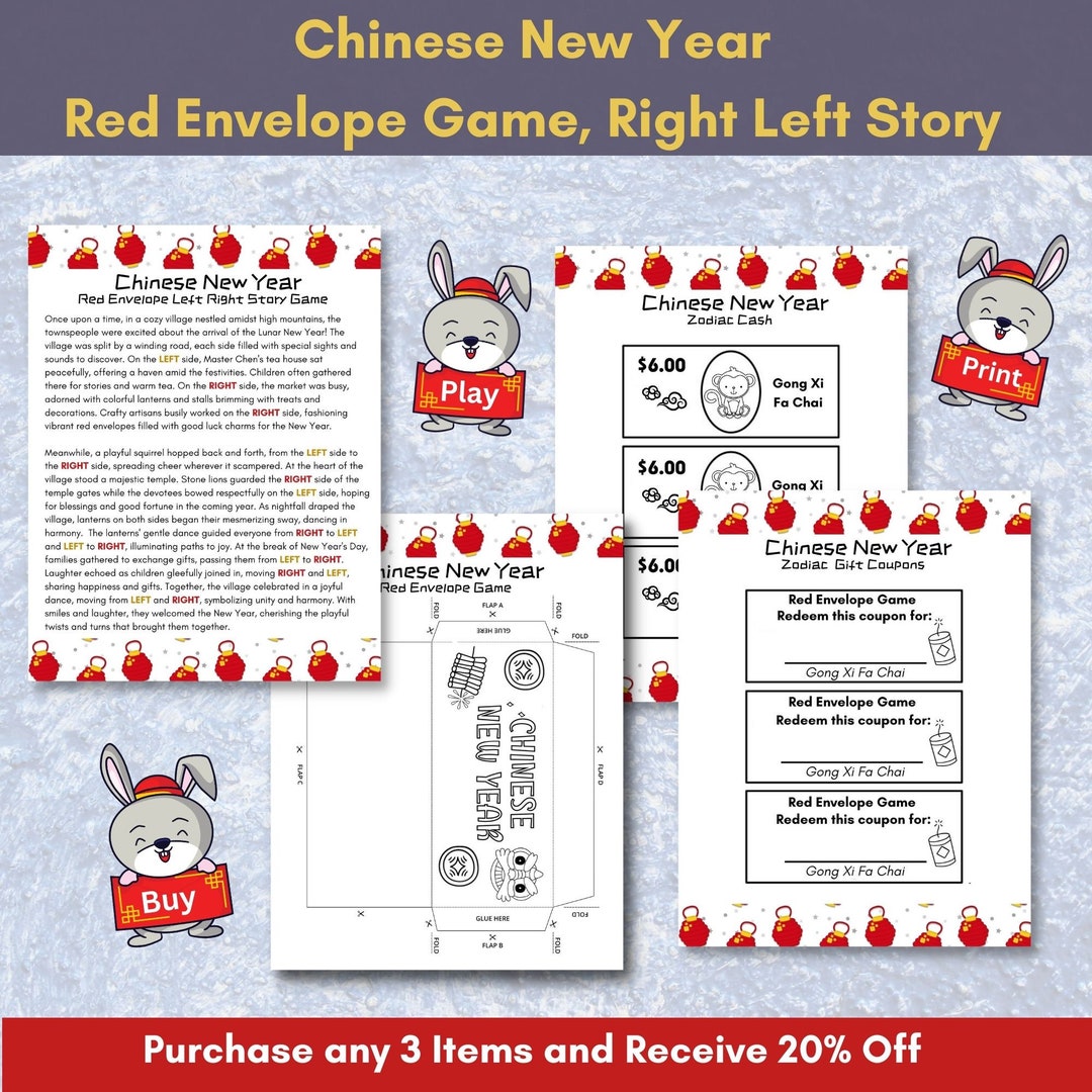 Chinese New Year, Red Envelope Game Bundle, Right Left Story, Chinese ...