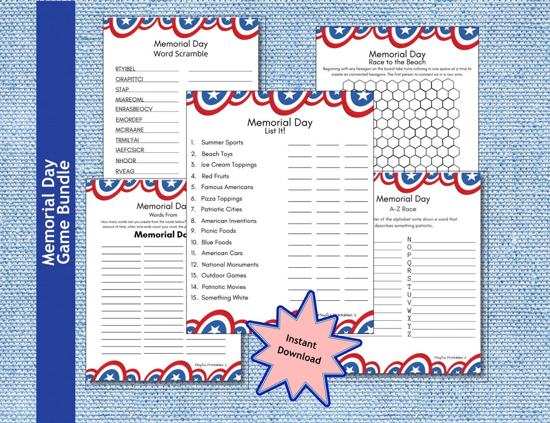Memorial Day Game Bundle, Patriotic Activities, Word Puzzles (digital ...