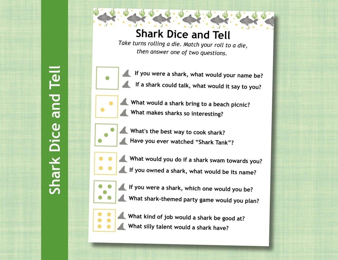 Shark and Tell, Shark Dice Game, Shark Party Game, Roll and Tell, Roll ...