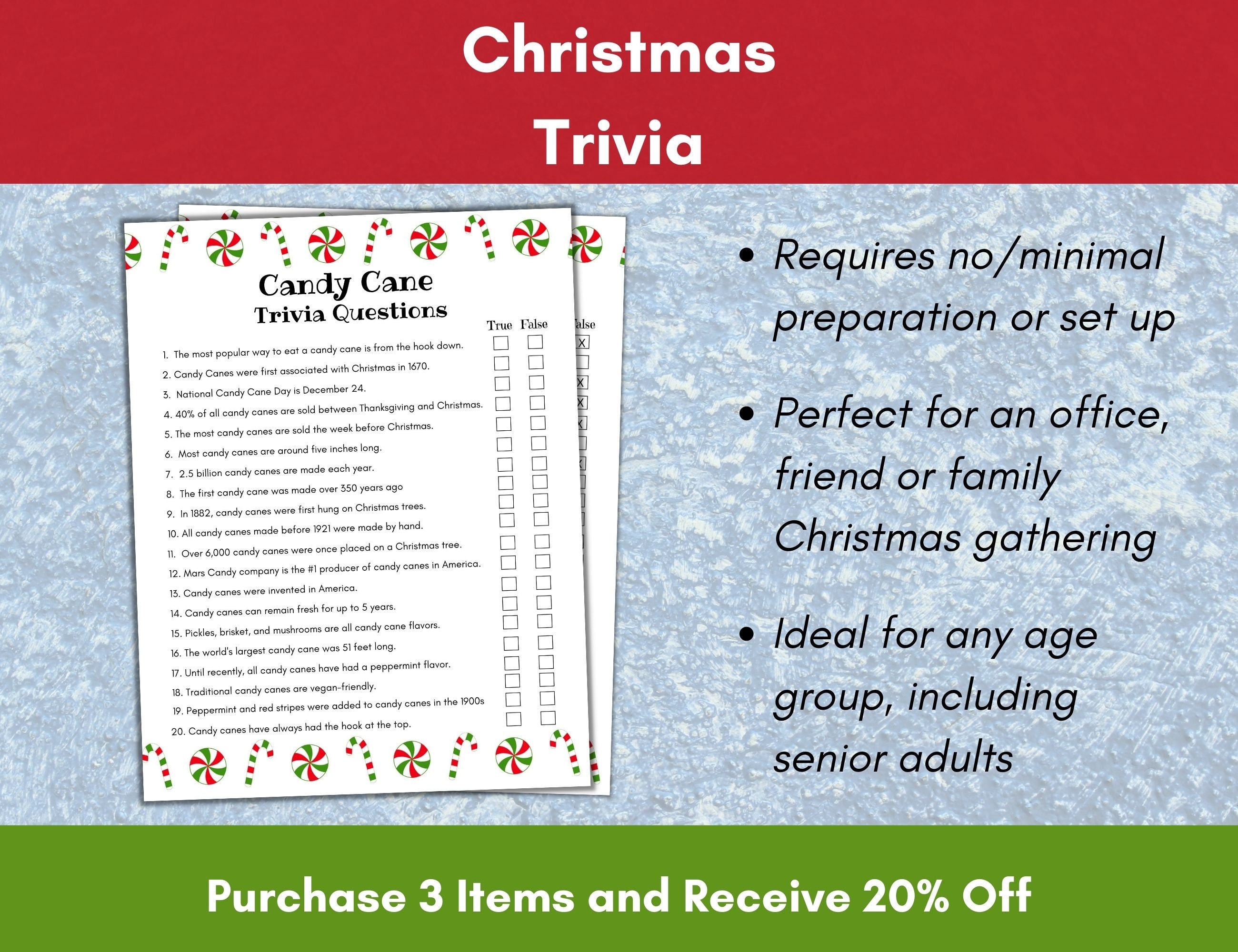 Candy Cane Trivia, Christmas Game, Christmas Trivia, Church Christmas ...