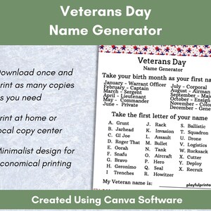 Veterans Day Name Generator Game, Patriotic Printable (PDF) - Etsy