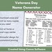 Veterans Day Name Generator Military Game Veterans Day - Etsy