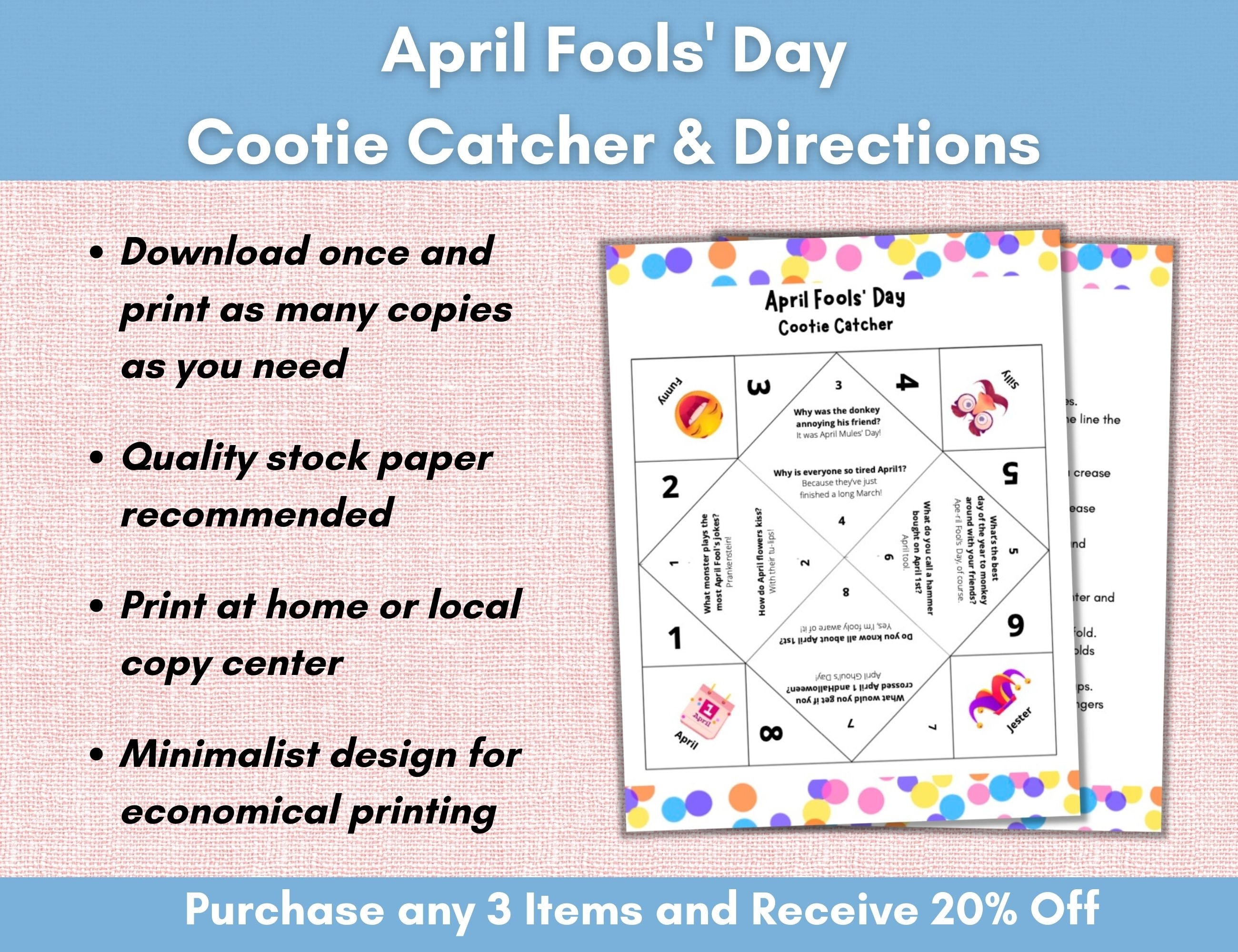 April Fools' Day Cootie Catcher Game (printable PDF) - Etsy