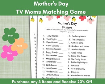 Famous TV Mom Match up Game Printable.printable Activity Family Party ...