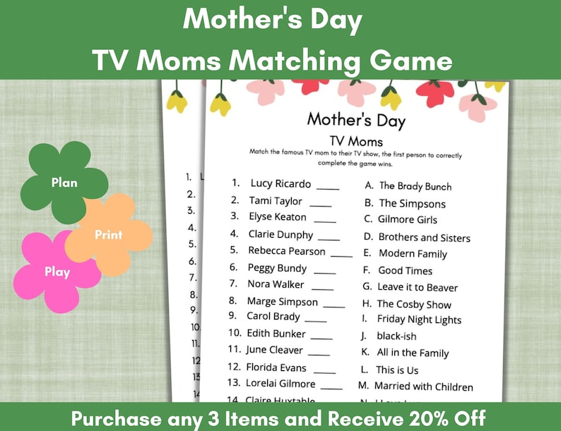 Mother's Day, TV Moms, Match up Game, Famous TV Moms, TV Moms Trivia ...