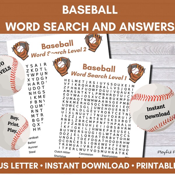 Adult Baseball Word Search - Etsy