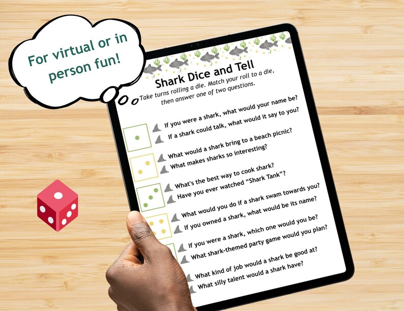 Shark and Tell, Shark Dice Game, Shark Party Game, Roll and Tell, Roll ...