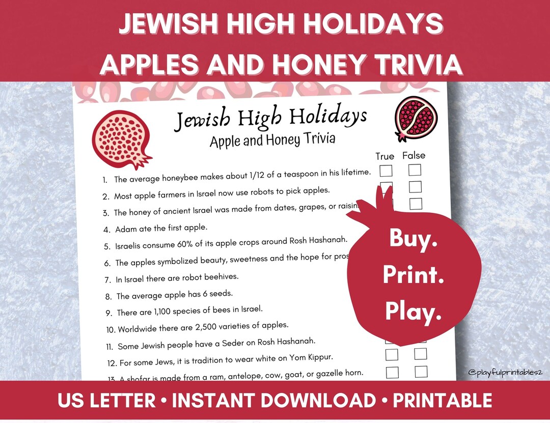 Jewish High Holiday Trivia Game, Rosh Hashanah Celebration, Youth ...
