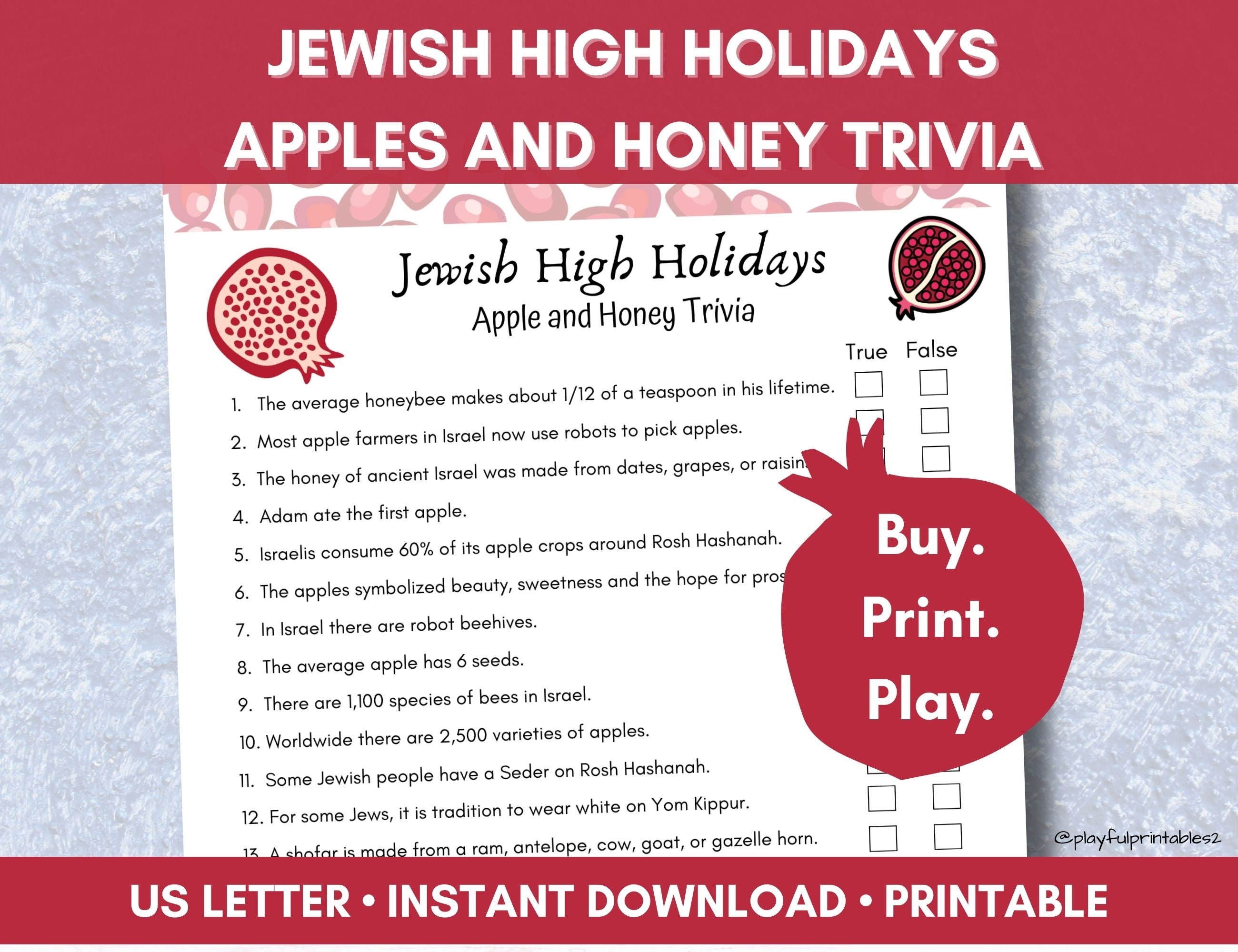 Jewish High Holiday Trivia Game, Rosh Hashanah Celebration, Youth ...