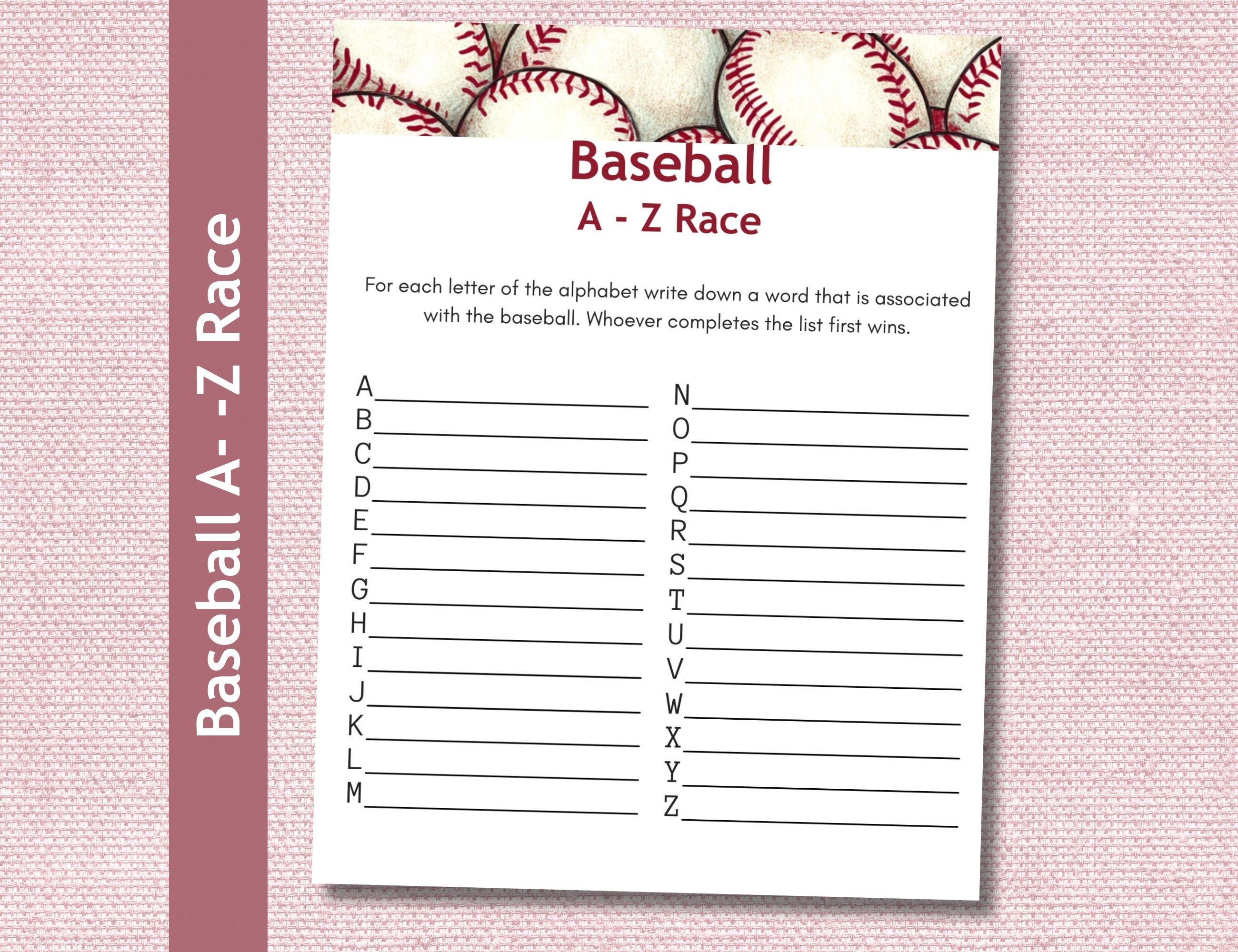 Baseball A-Z Word Race, Printable Game (PDF) - Etsy