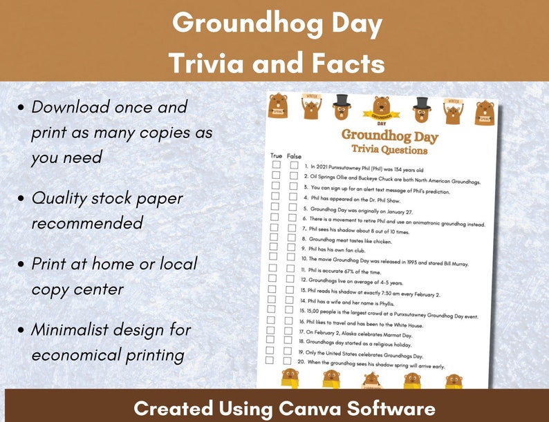 Groundhog Day, Trivia and Facts, Groundhog Day Activity, Punxsutawney ...