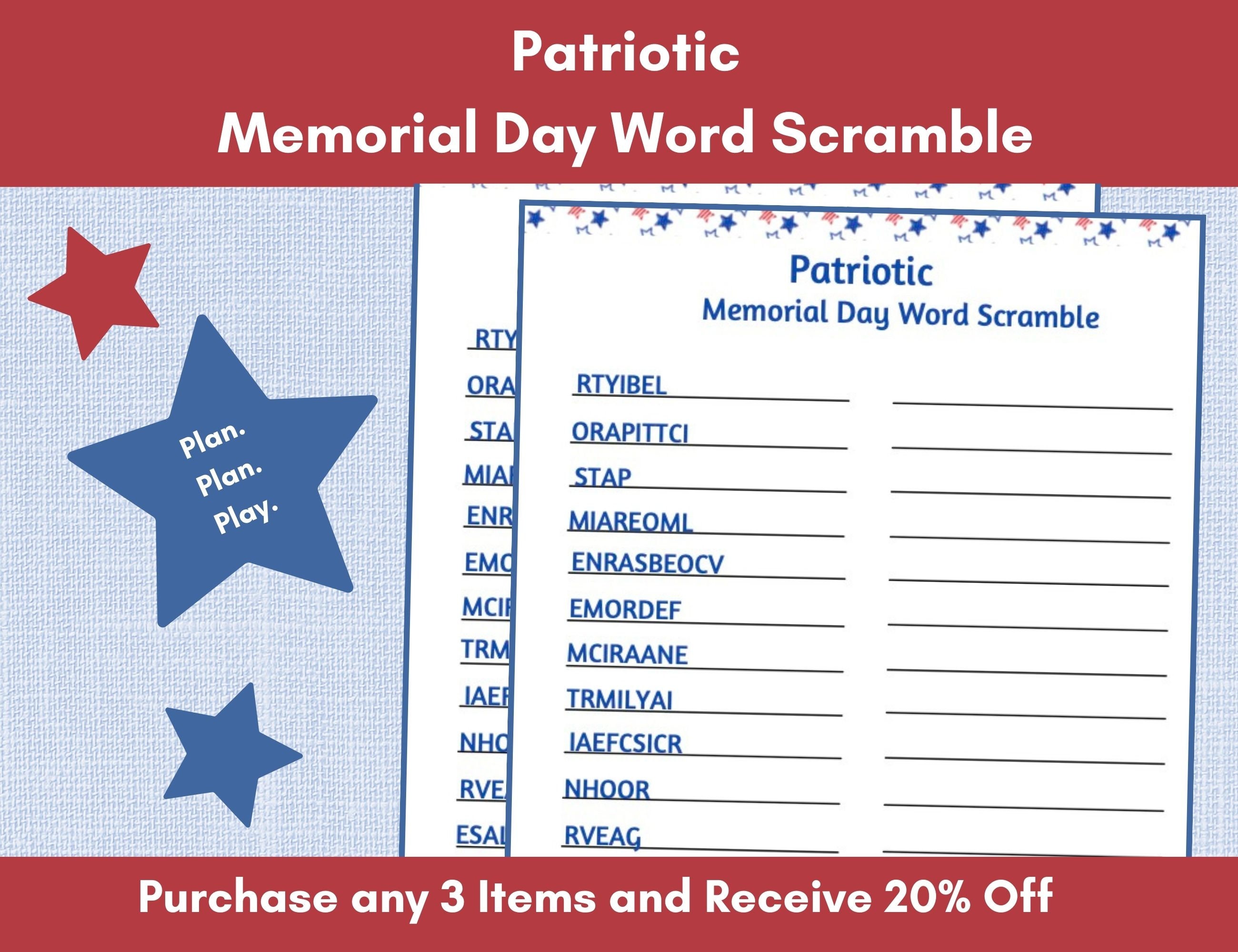 Patriotic, Memorial Day Word Scramble, Patriotic Celebration, Memorial ...