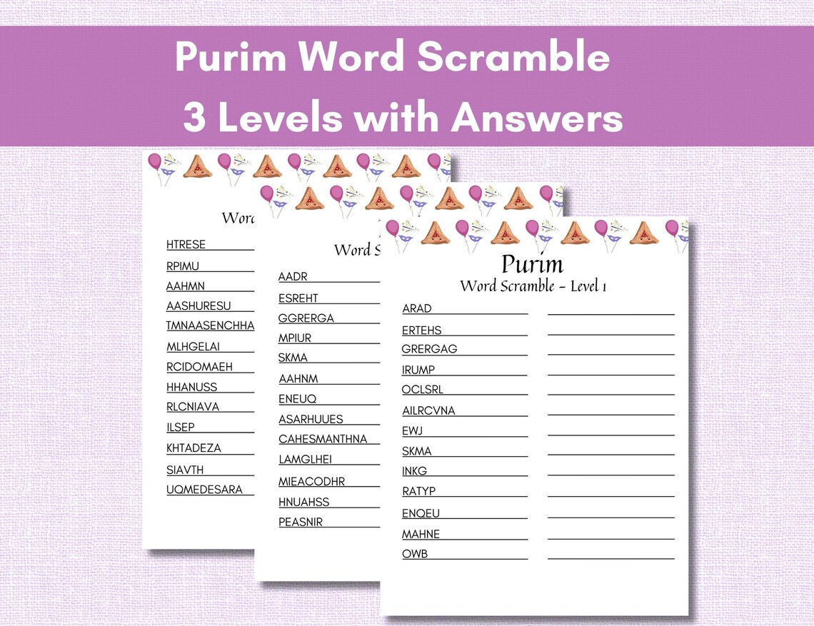 Purim Word Scramble, Word Puzzle, Jewish Holiday, Purim Games, Purim ...