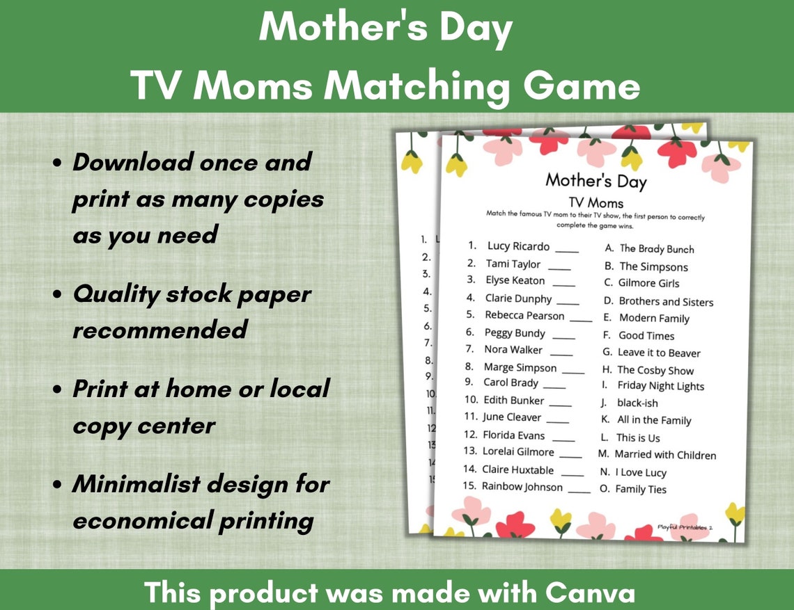 Mother's Day, TV Moms, Match up Game, Famous TV Moms, TV Moms Trivia ...